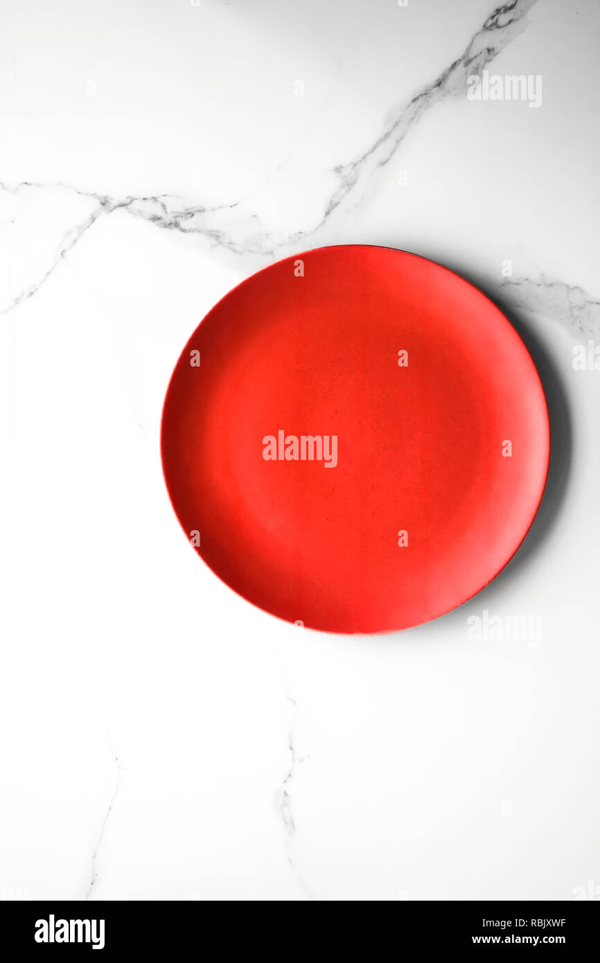 empty red plate on marble - recipe backgrounds, restaurant menu ...