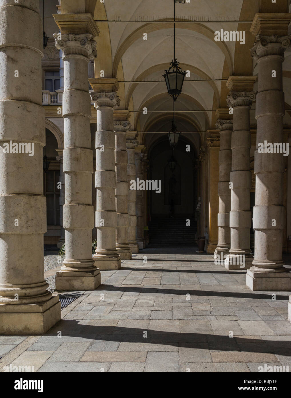 Turin, Italy - August 27, 2018: In the courtyard of the university ...