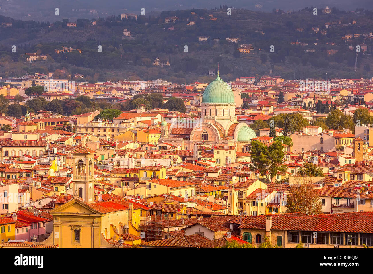 Aerial view of historical medieval buildings with Great Synagogue dome ...