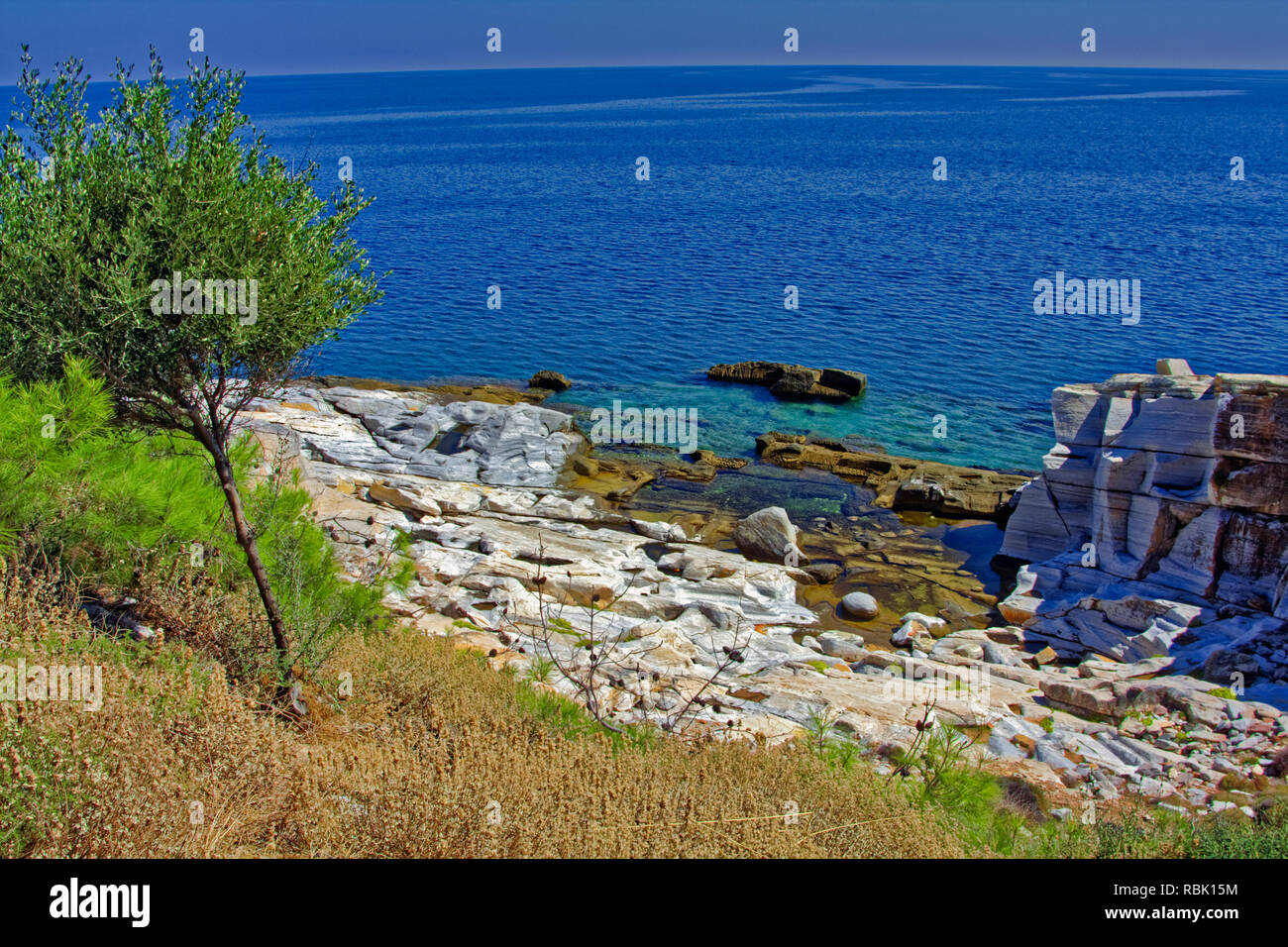 Coastal landscape of Thasos Thasos is known as the emerald isle and is ...