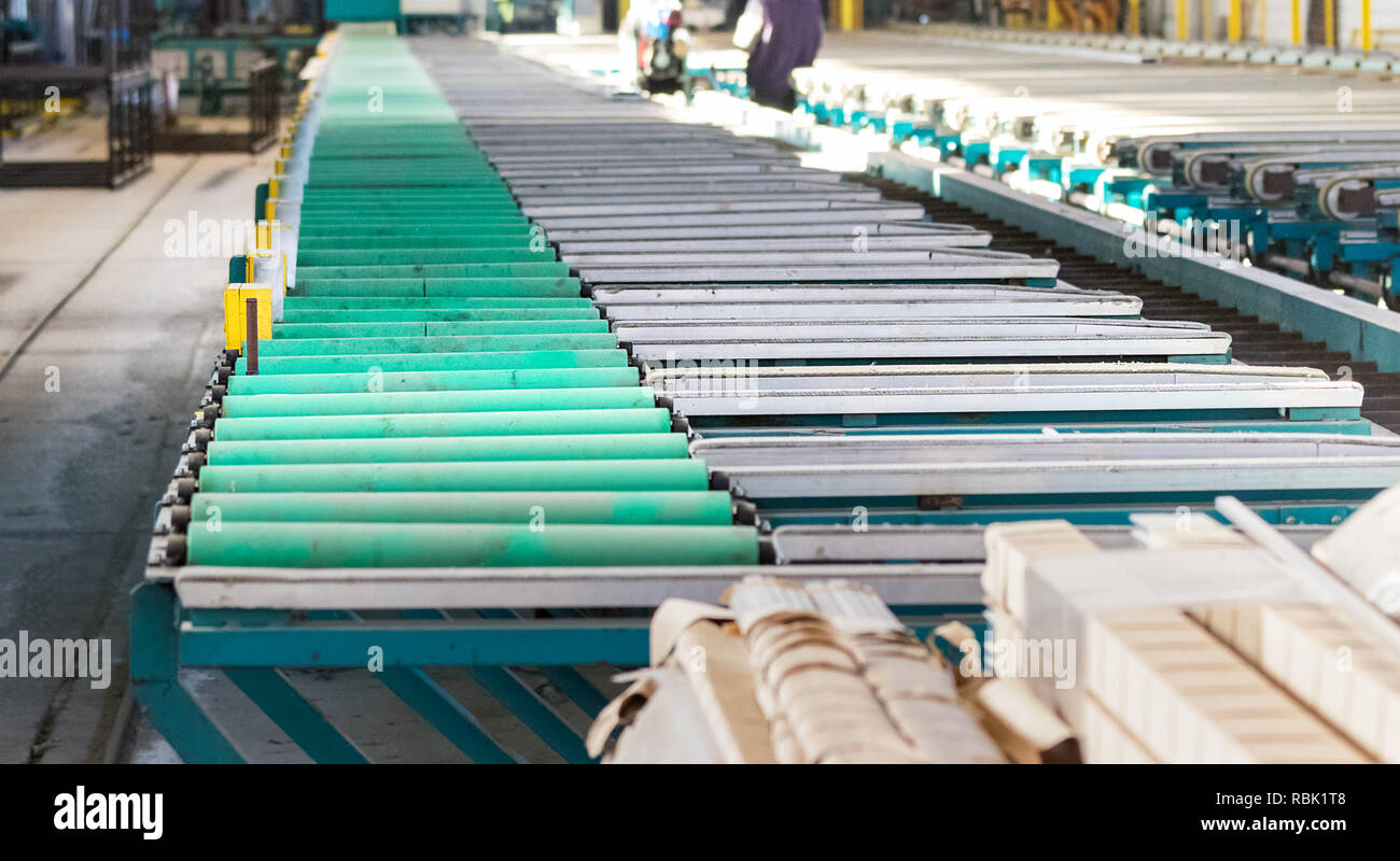 Detail of rollers of an aluminium extrusion profile roller table runout ...