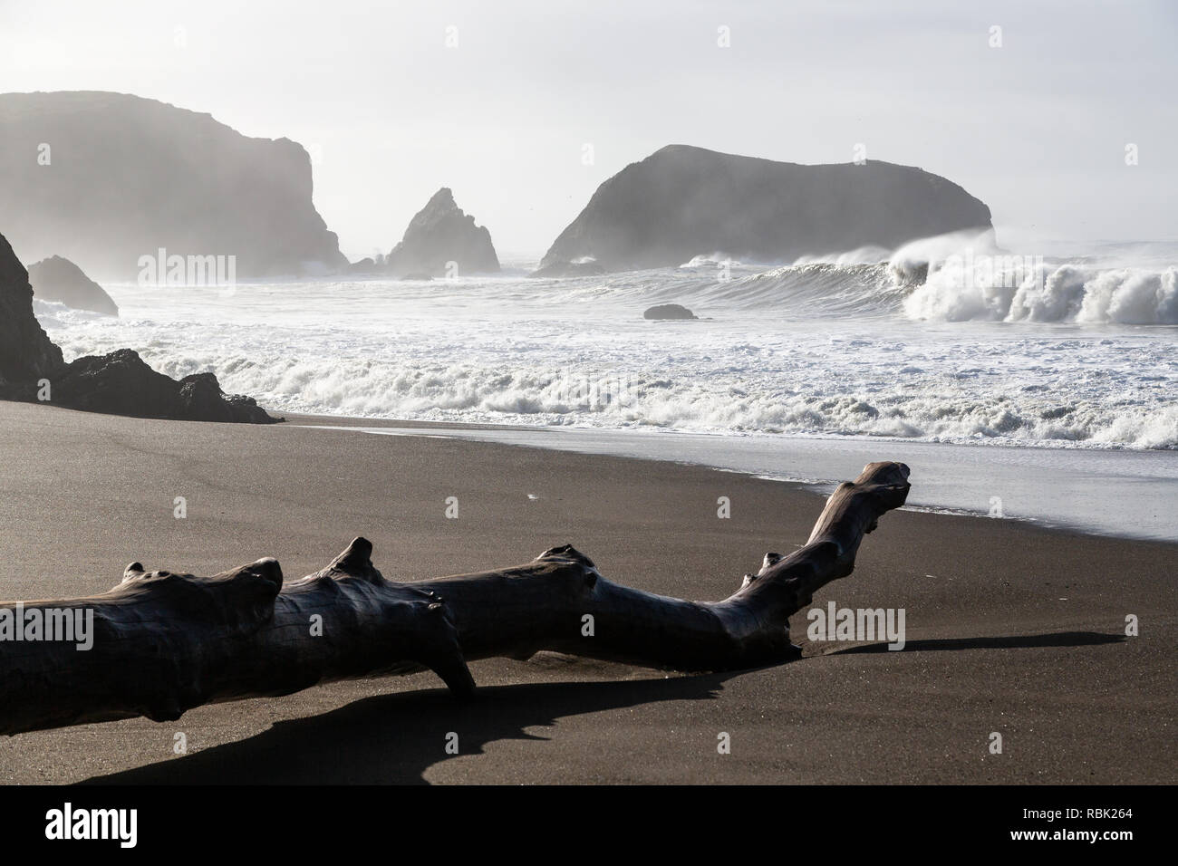 Large waves from a winter storm break on Rodeo Beach, near Fort ...