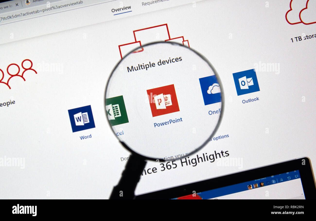MONTREAL, CANADA - JANUARY 10, 2019: MIcrosoft Office 365 icons on a ...