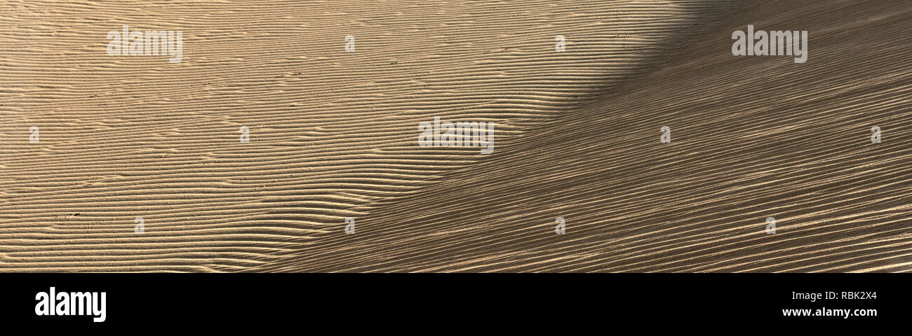 Abstract desert sand pattern shaped by low sunlight and wind formed ...