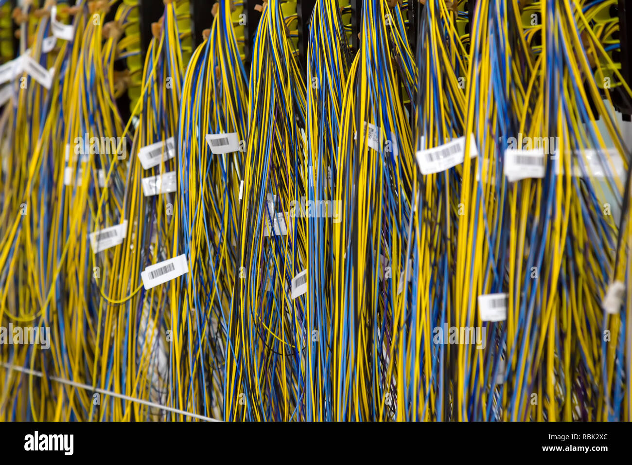 Bunch of colorful electrical wires on the line Stock Photo - Alamy