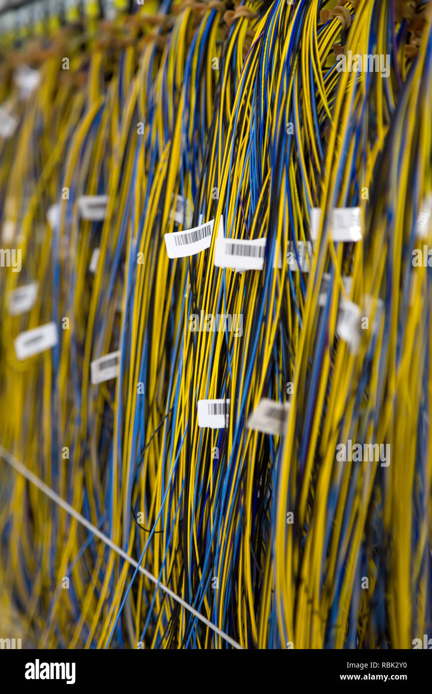 Bunch of colorful electrical wires on the line Stock Photo - Alamy