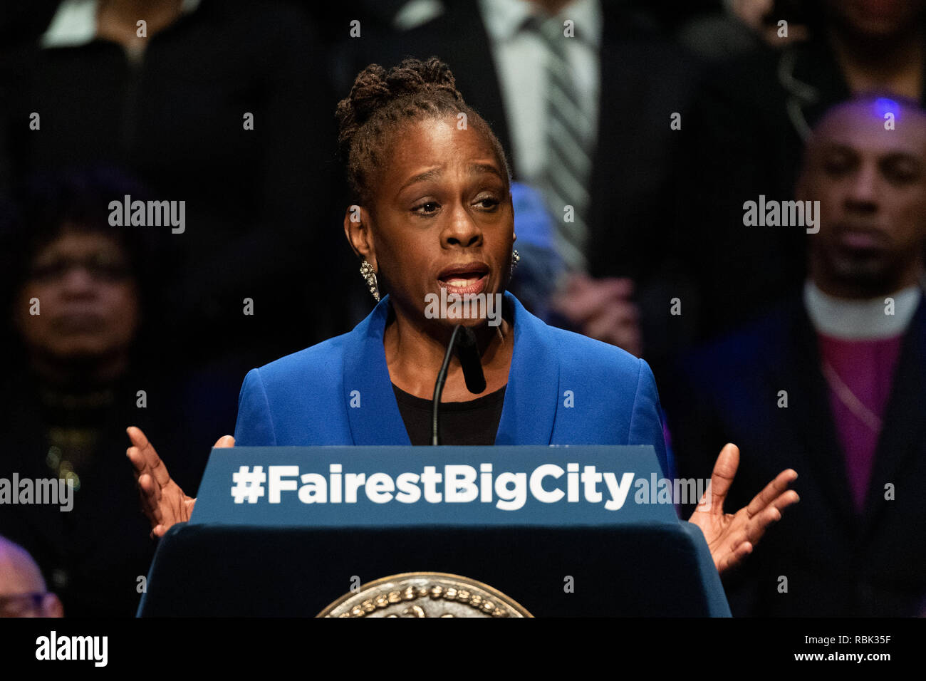 First Lady of New York City Chirlane McCray seen speaking at the State ...