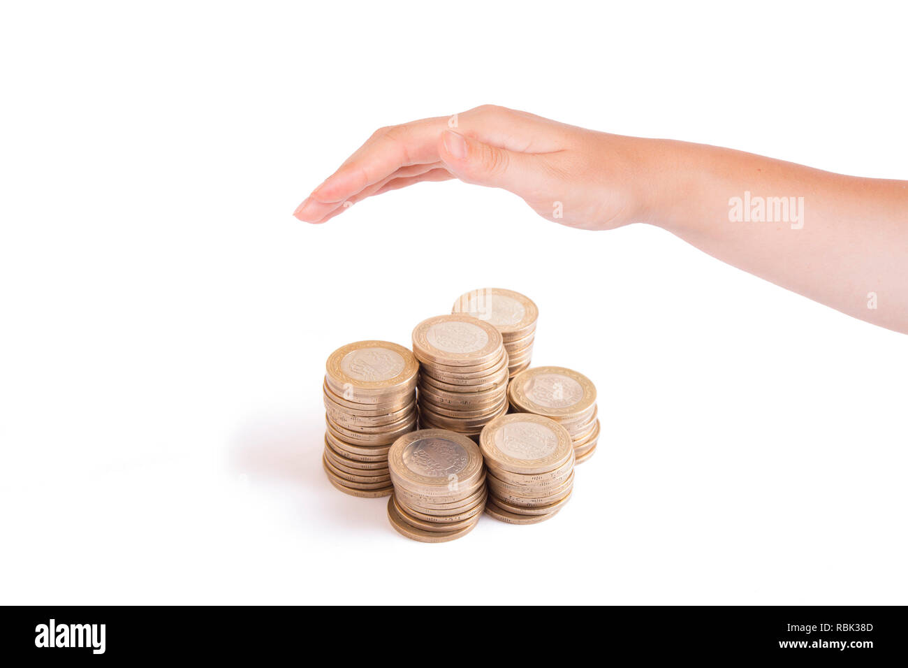 hand protecting money stack Stock Photo - Alamy