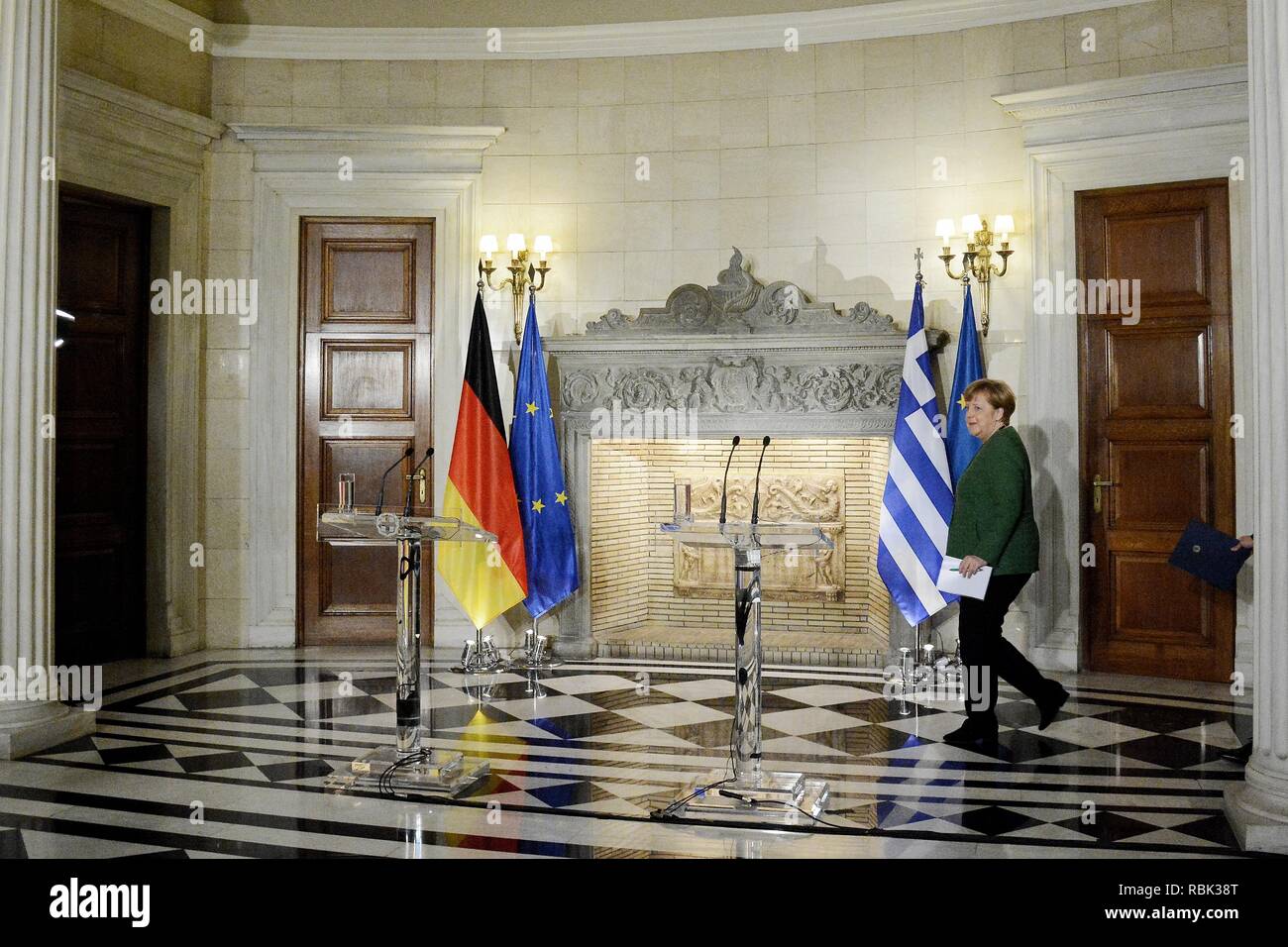 Chancellor Angela Merkel seen arriving for the statements after meeting ...