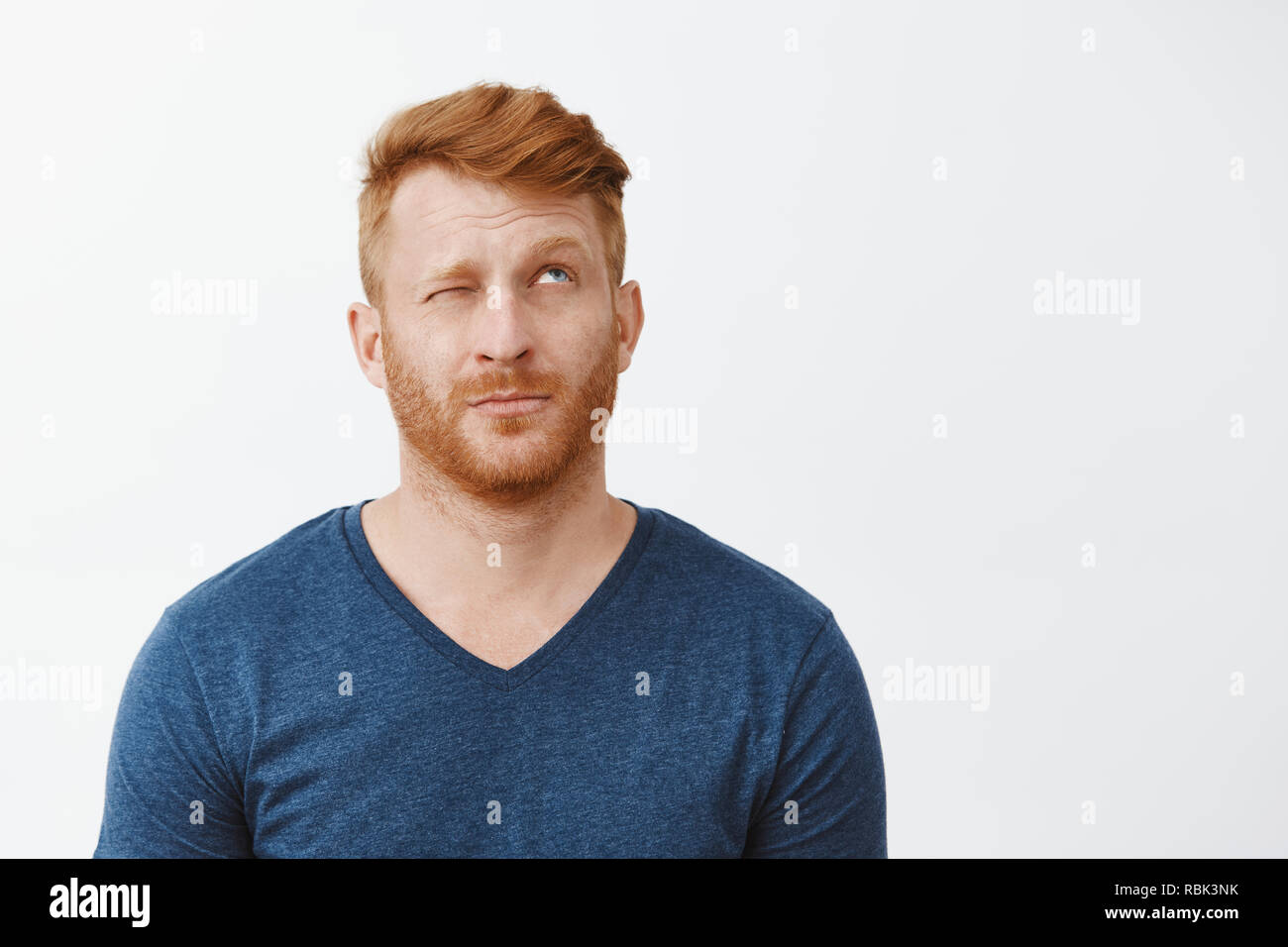 Hmm Let Us Imagine Portrait Of Dreamy Cute Adult Redhead Male With