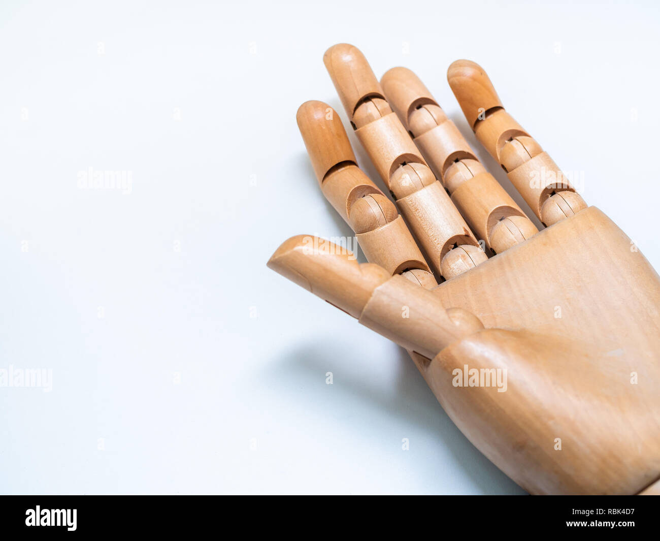 Wooden left hand isolated on white background with copy space Stock ...