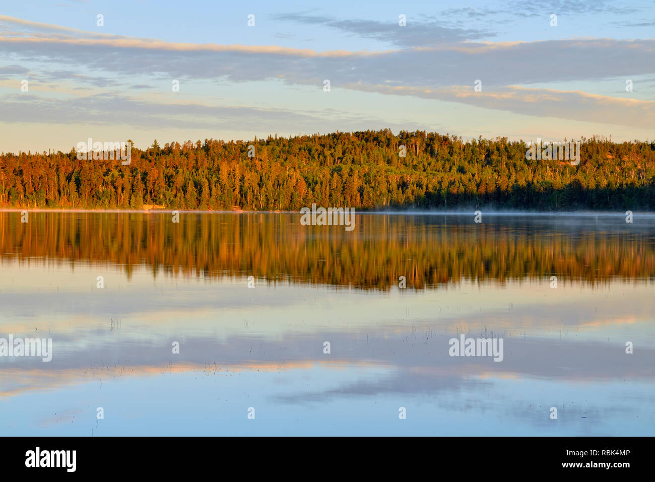 Morning sky reflected in Halfway Lake, Halfway Lake Provincial Park ...