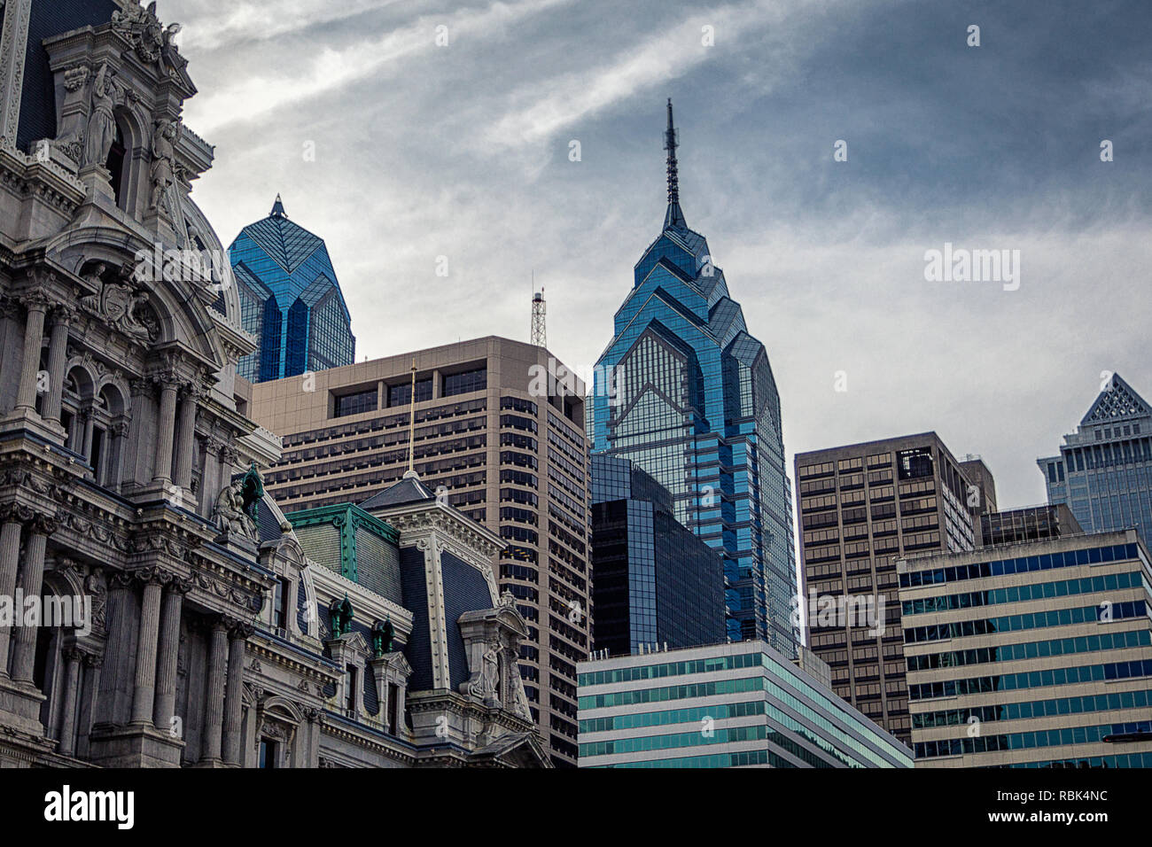 Top view of Philadelphia modern skyscrapers and historical building of ...