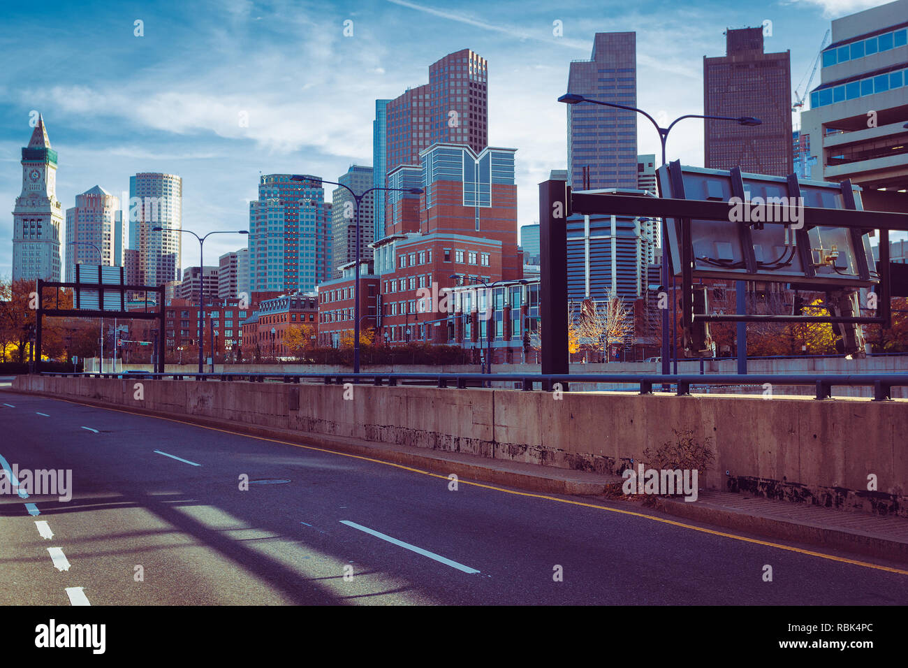 Boston downtown skyline view behind highway 93 Stock Photo - Alamy