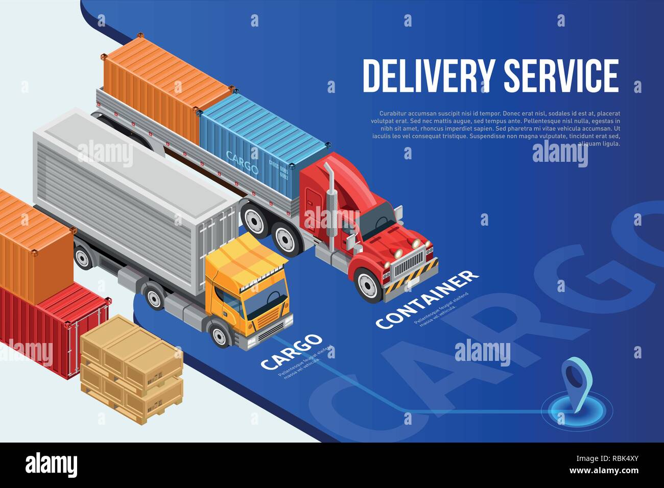 Contemporary graphic webpage with trucks showing cargo delivery service ...