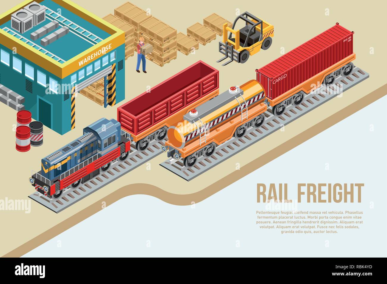 Vector banner for railway road freight logistics with warehouse and ...