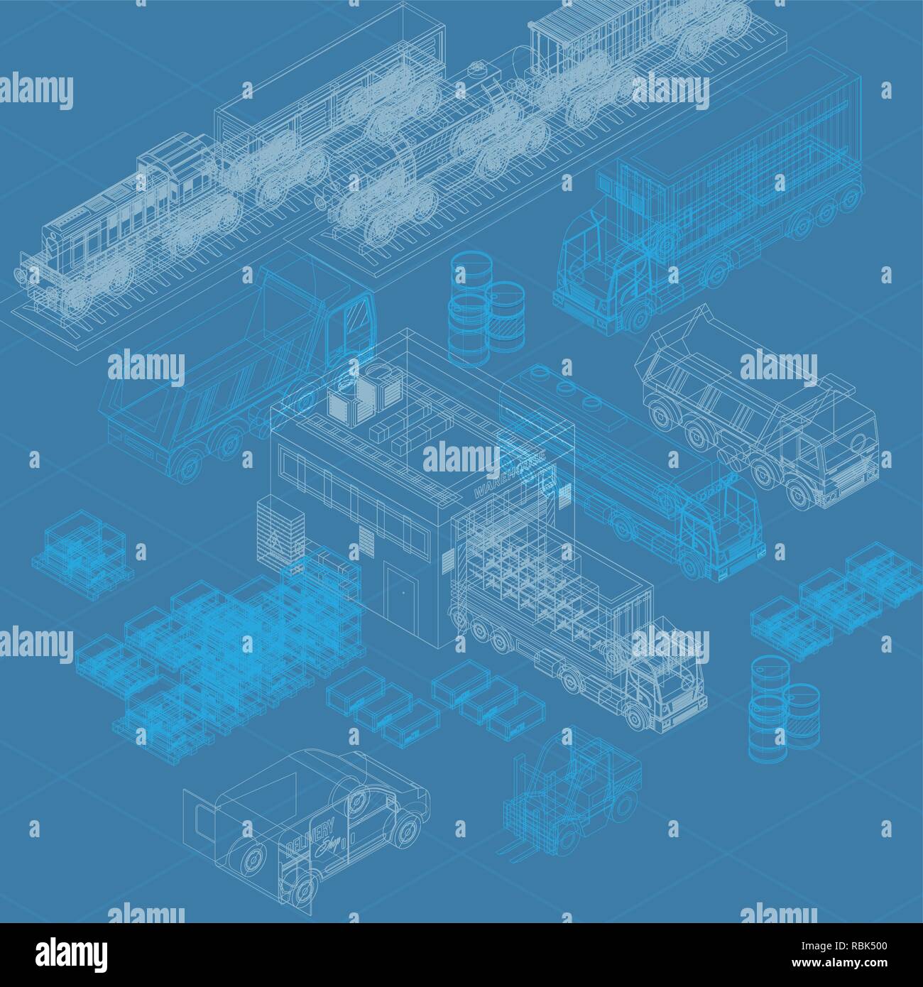 Blueprint isometric design of vector image with delivery concept ...