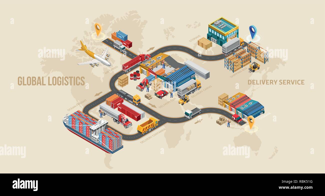 Graphic structure of land delivery service as part og global logistics ...