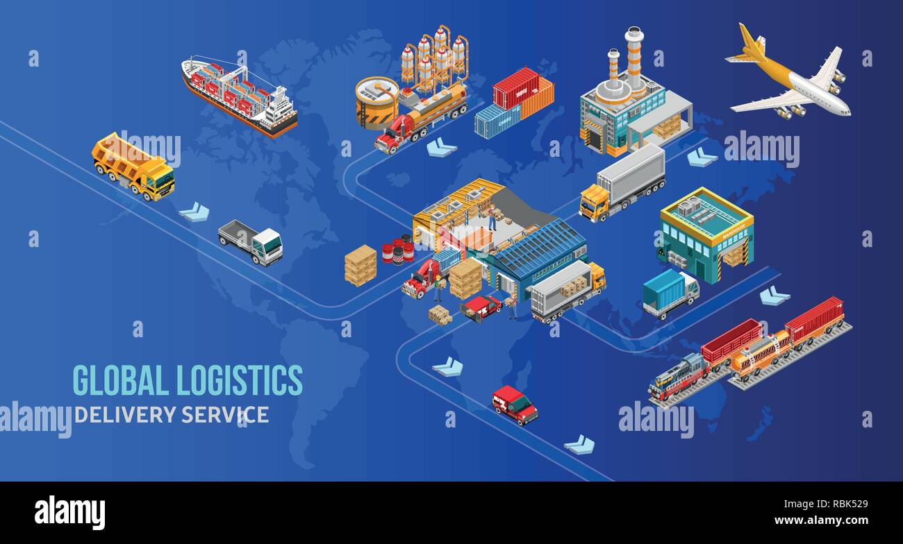 Isometric scheme of whole global logistic system depicted over simple ...