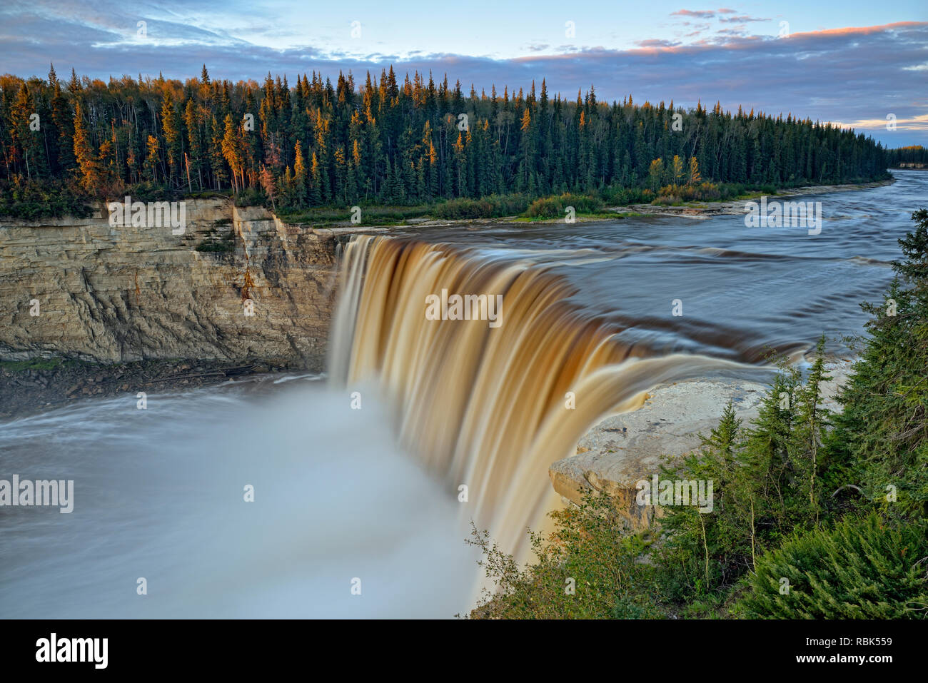 Alexandra Falls and the Hay River gorge at dawn, Twin Falls Territorial ...