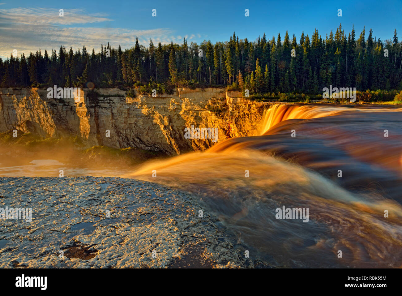 Alexandra Falls at sunrise, above, Twin Falls Territorial Park ...