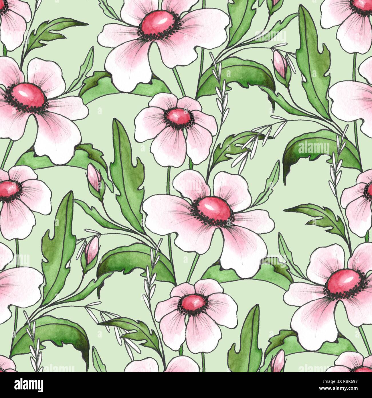 Floral seamless pattern. Background with white flowers Stock Photo - Alamy