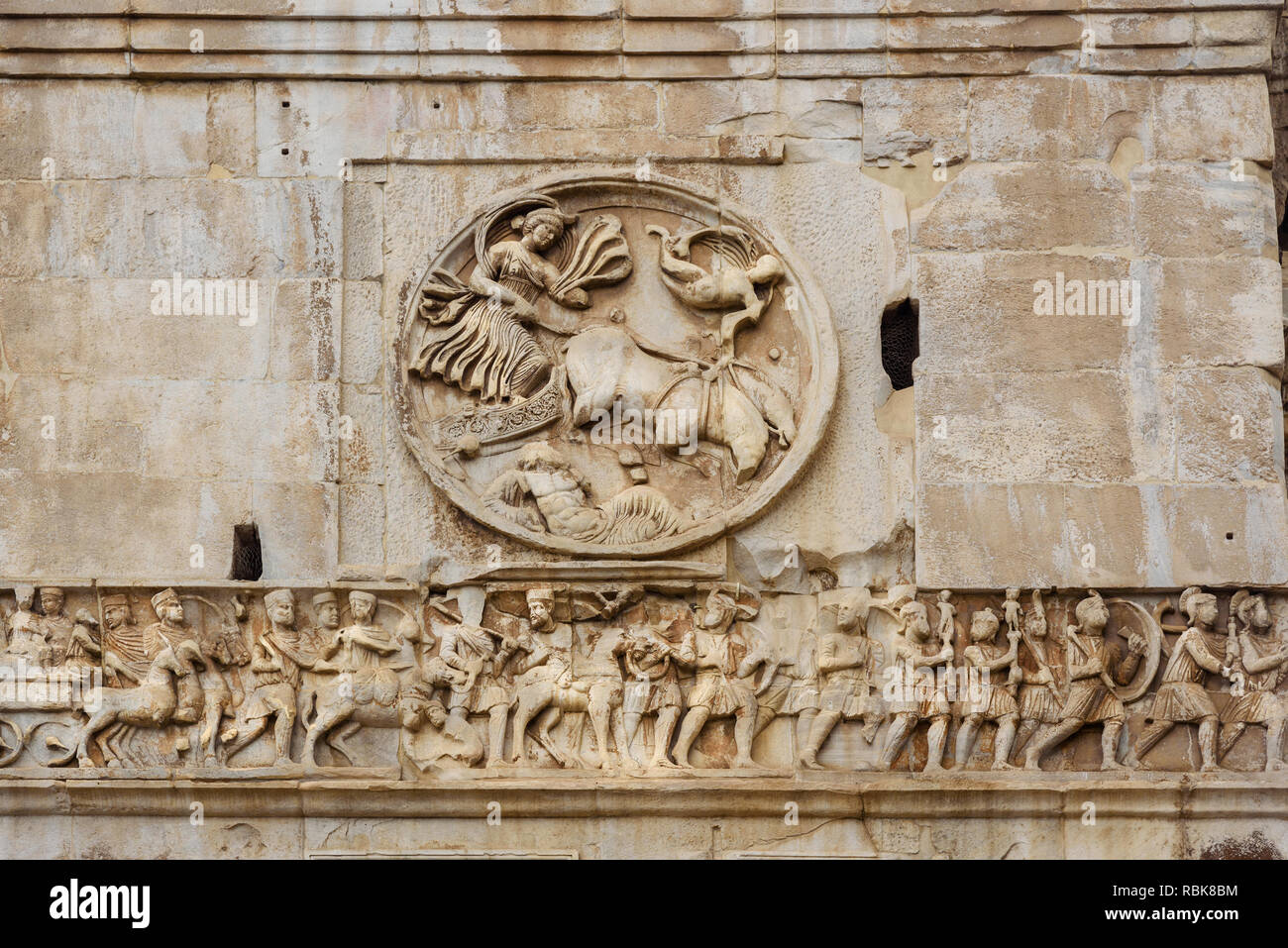 Detail of relief panel of Arch of Constantine is triumphal arch in Rome ...