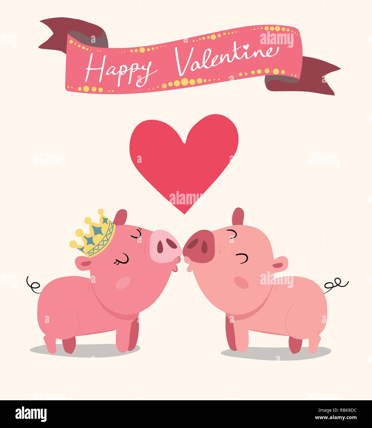 cute couple pink pigs kissing, valentine card Stock Vector Image & Art ...