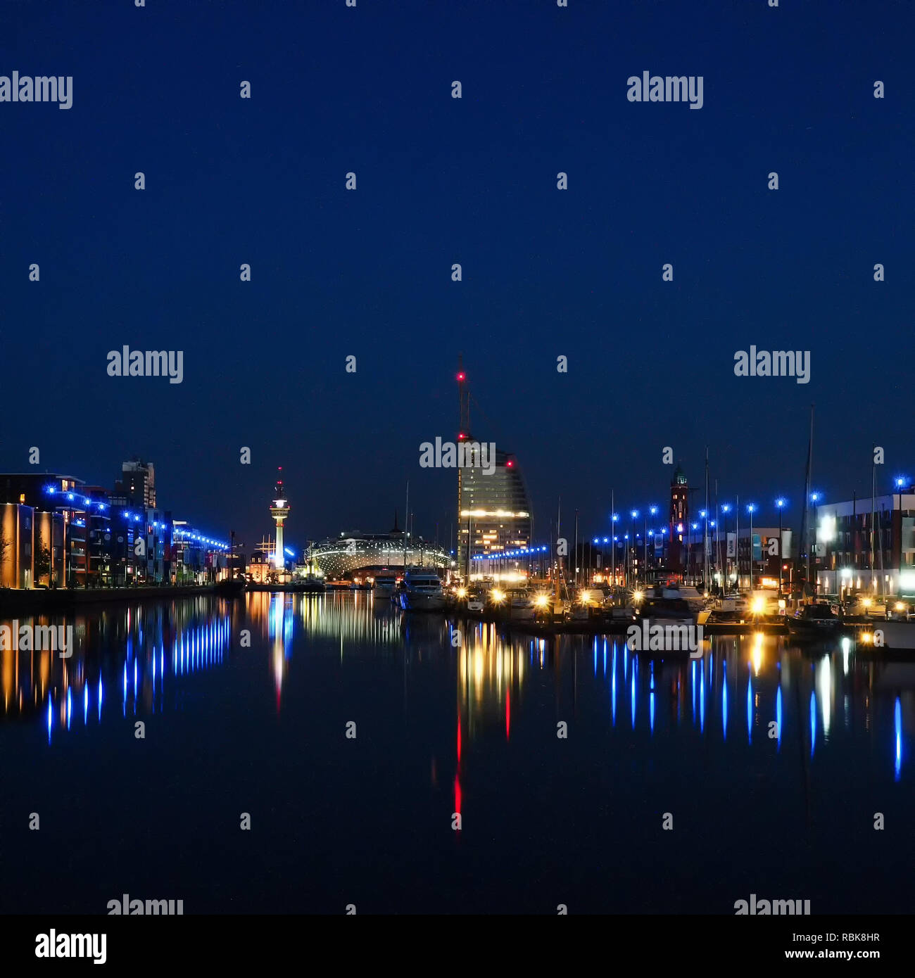Cityscape of Bremerhaven at night Stock Photo - Alamy