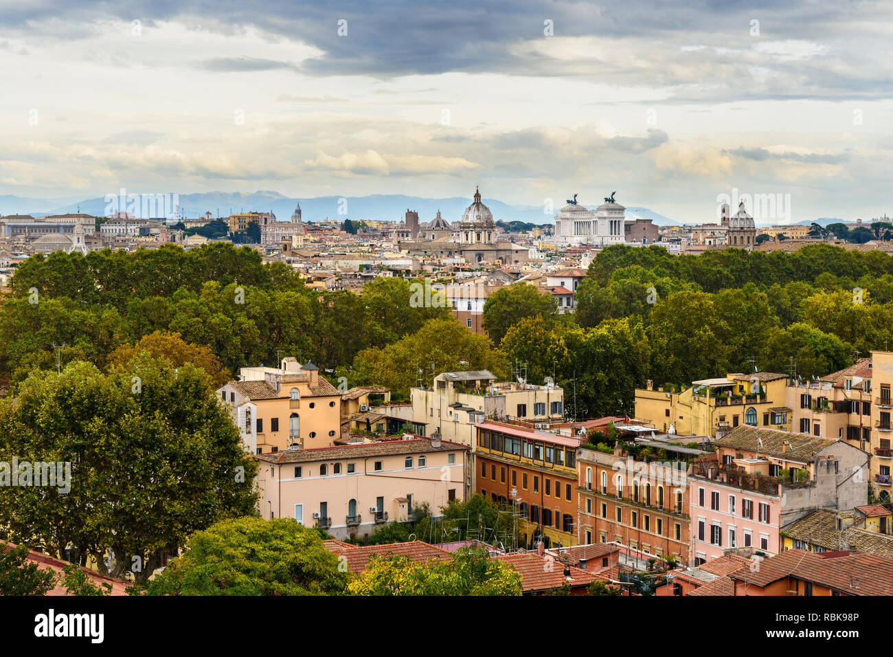 Arial view of Rome city from Janiculum hill, Terrazza del Gianicolo in ...