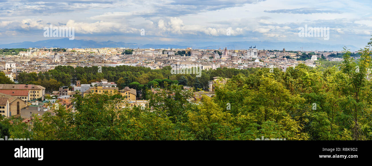 Panorama view of Rome city from Janiculum hill, Terrazza del Gianicolo ...