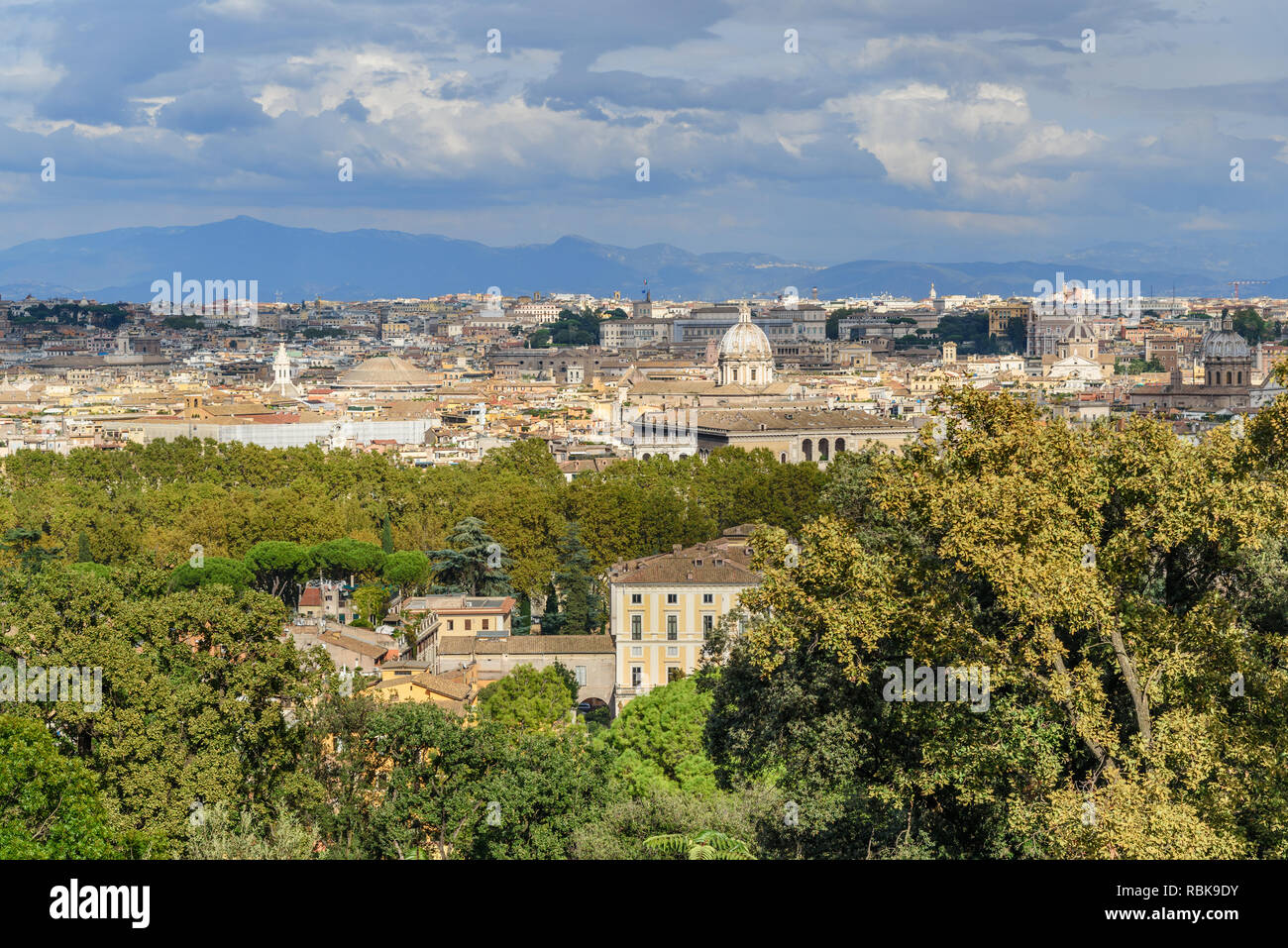 Arial view of Rome city from Janiculum hill, Terrazza del Gianicolo in ...