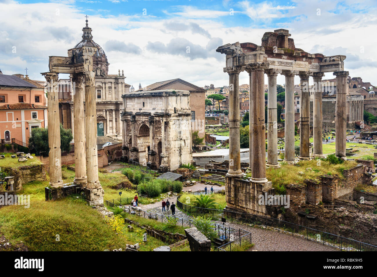 Ruins of Roman Forum. Temple of Saturn, Temple of Vespasian and Titus ...