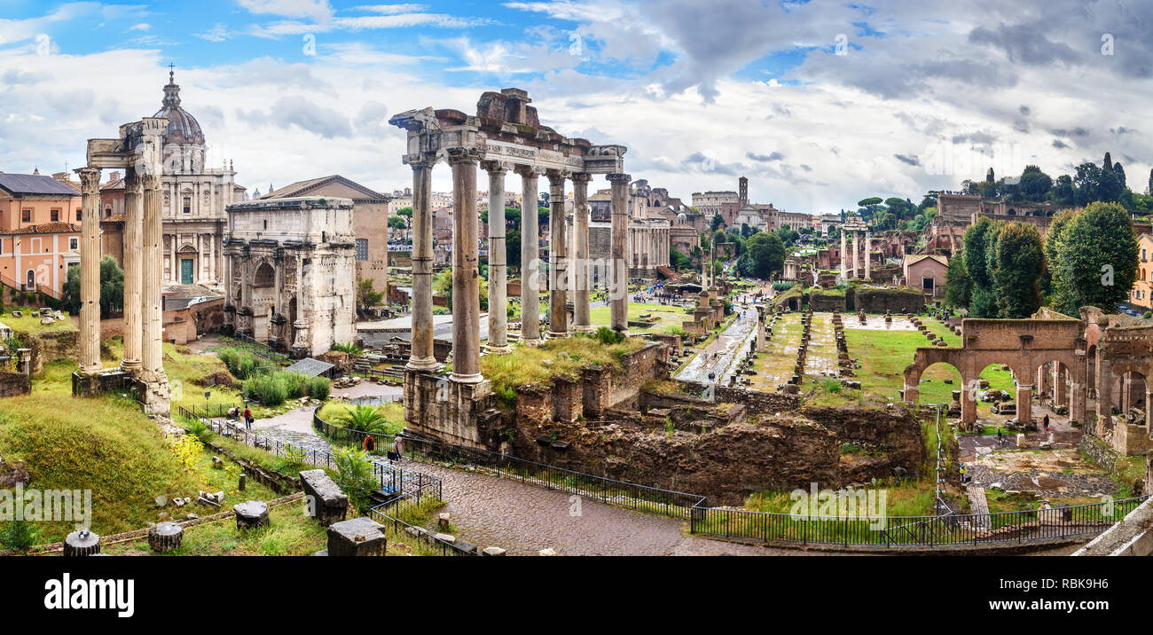 Ruins of Roman Forum. Temple of Saturn, Temple of Vespasian and Titus ...