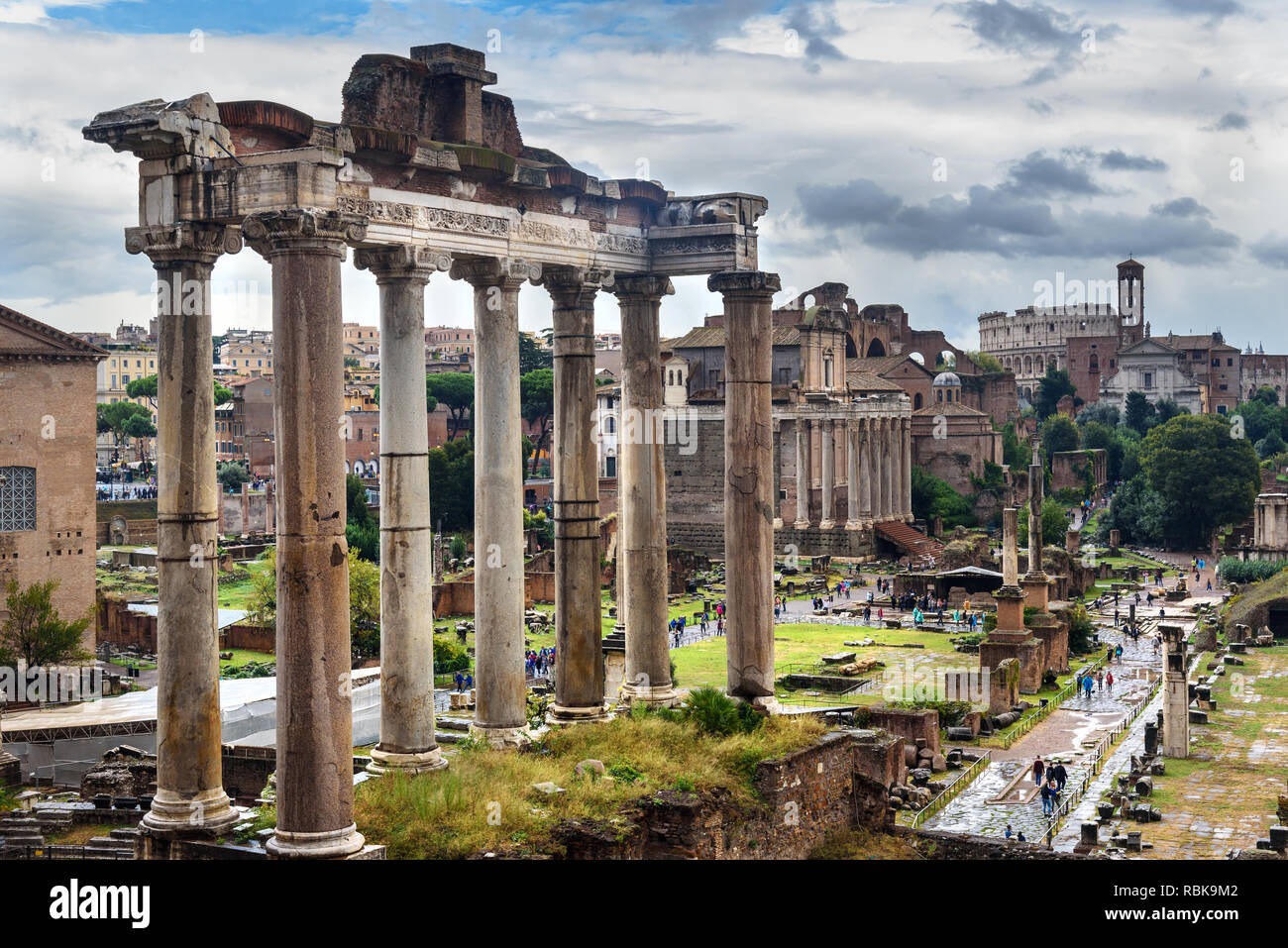Ruins of Roman Forum. Temple of Saturn and others in Rome. Italy Stock ...