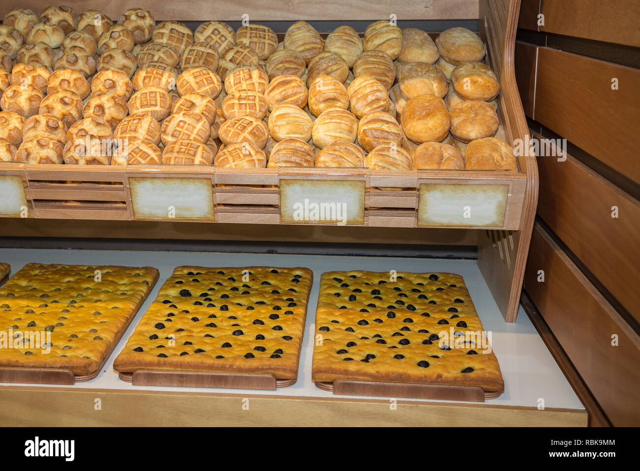Group of Various Types of Bread, and Salad Italian Focaccia inside a ...