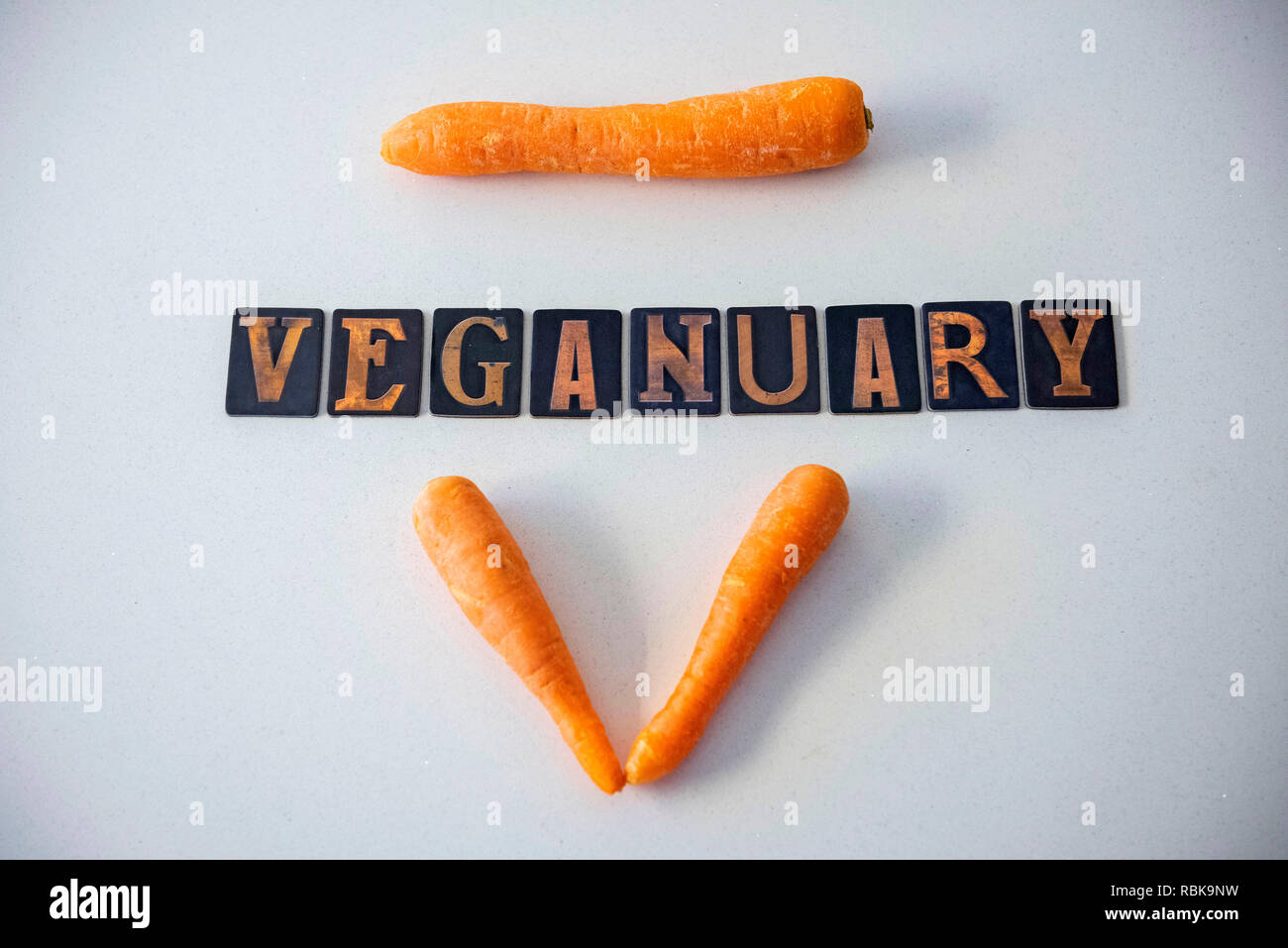 Sign for Veganuary made with carrots in the shape of the letter V Stock ...