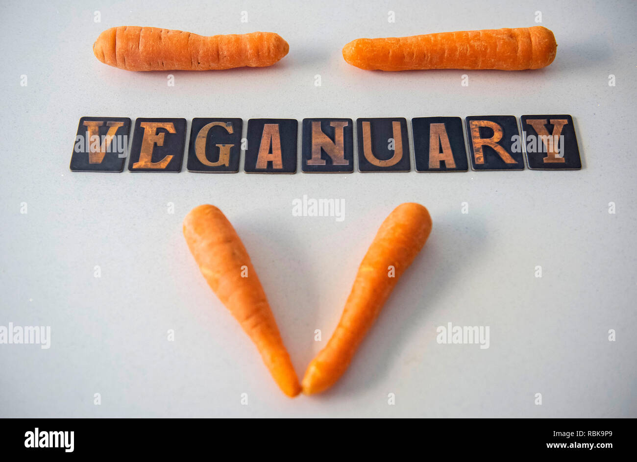 Sign for Veganuary made with carrots in the shape of the letter V Stock ...