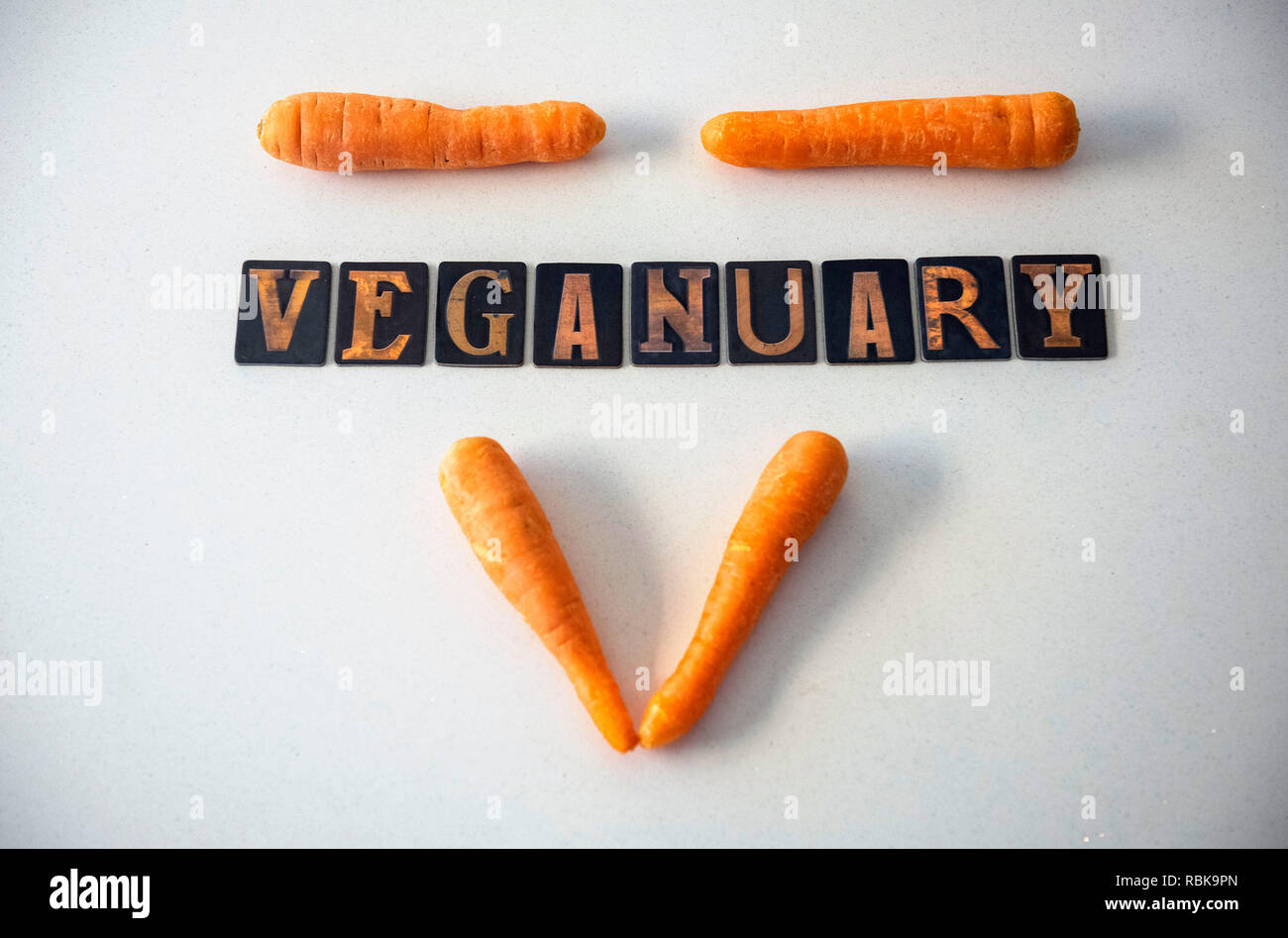 Sign for Veganuary made with carrots in the shape of the letter V Stock ...