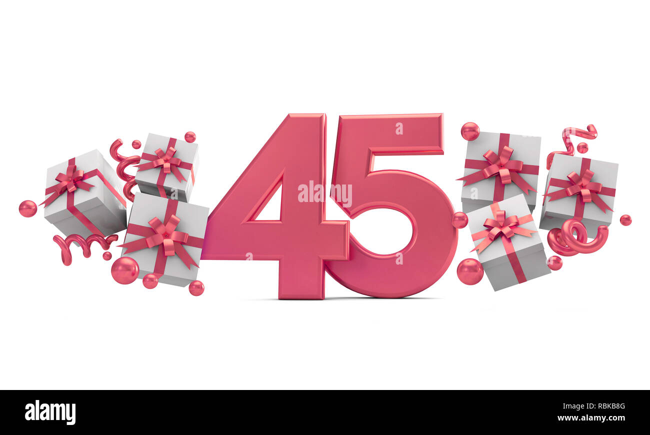 Number 45 pink birthday celebration number with gift boxes. 3D ...