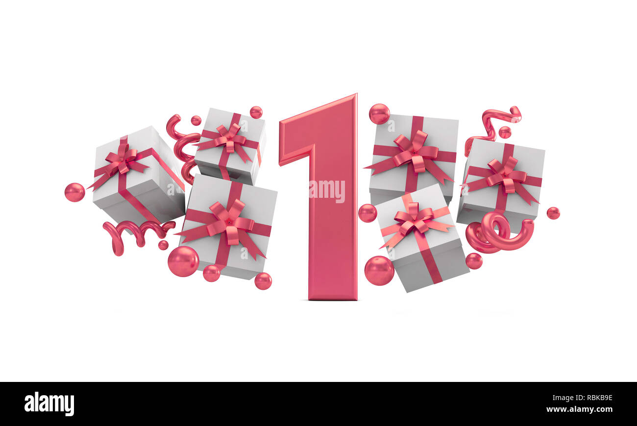 Number 1 pink birthday celebration number with gift boxes. 3D Rendering ...