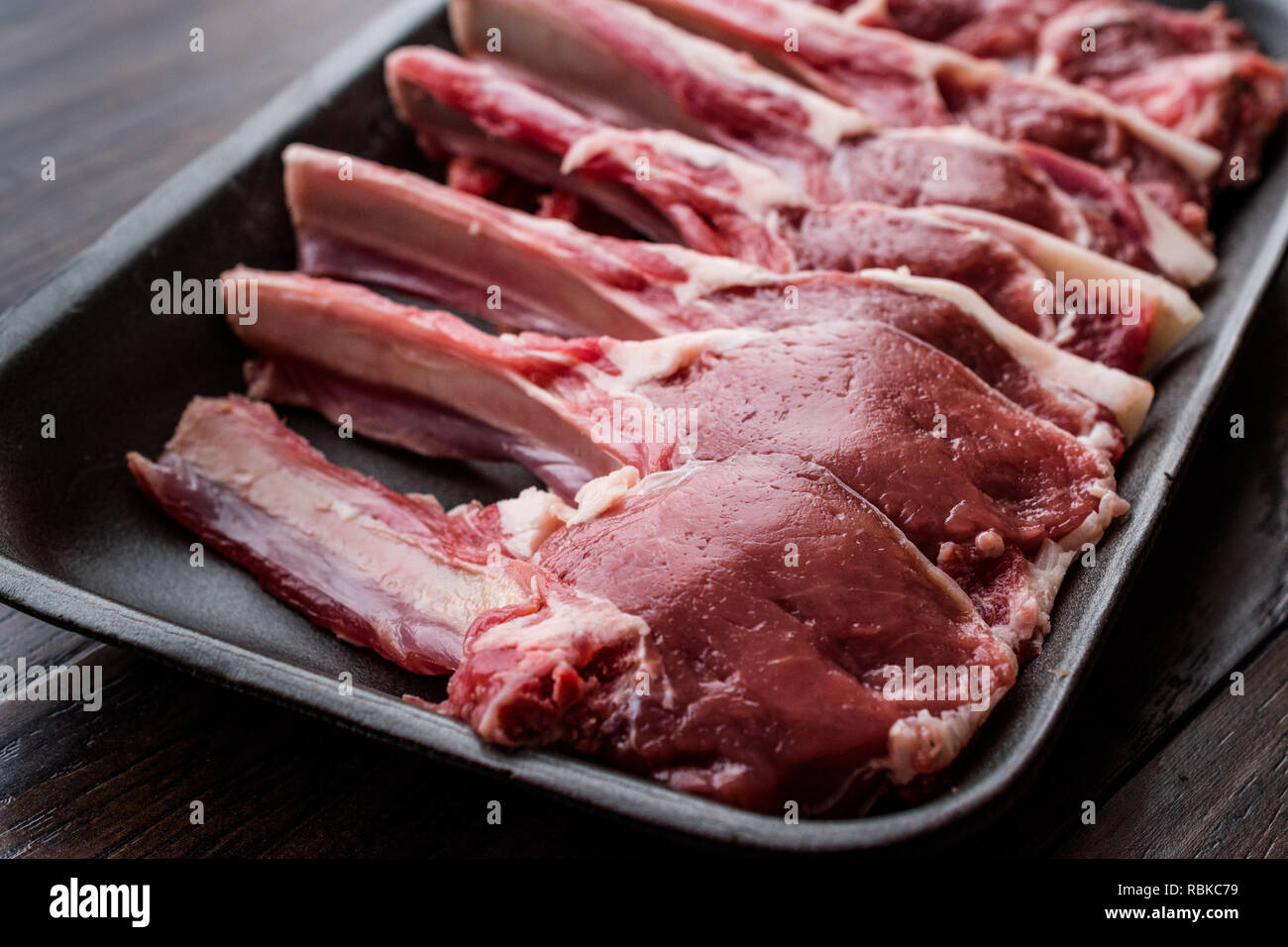 Package of Raw Lamb Chops Meat in Plastic Box / Container. Organic ...