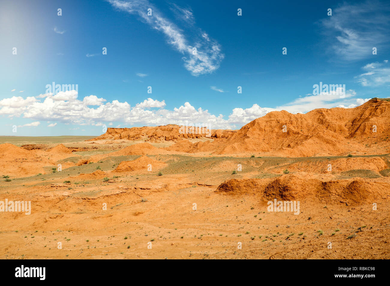 View onto the Flaming Cliffs (Bajandsag) in the heart of Gobi Desert on ...