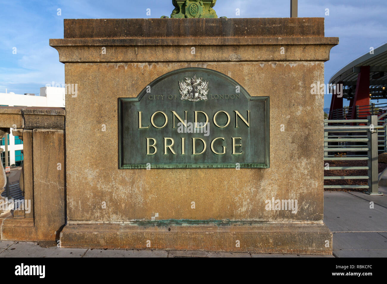 London Bridge original name plate (typical of London bridges) in Lake ...