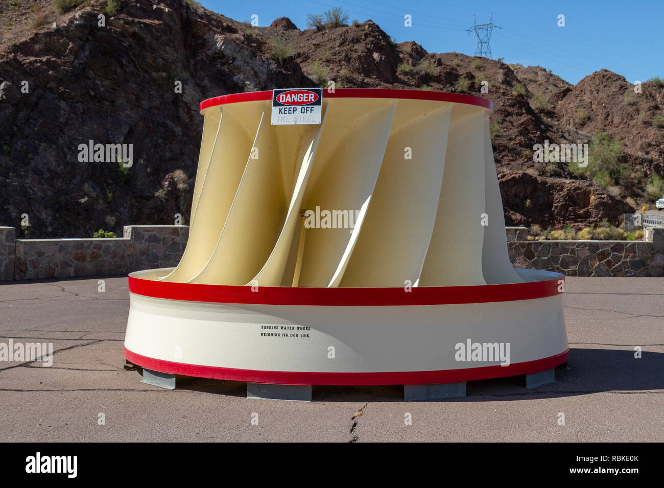 A turbine water wheel on display beside Parker Dam and the Colorado ...