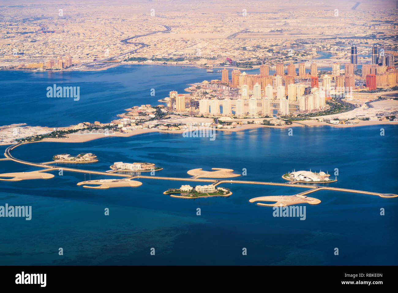 Persian Gulf. Aerial view of the Pearl-Qatar island in Doha . Qatar ...