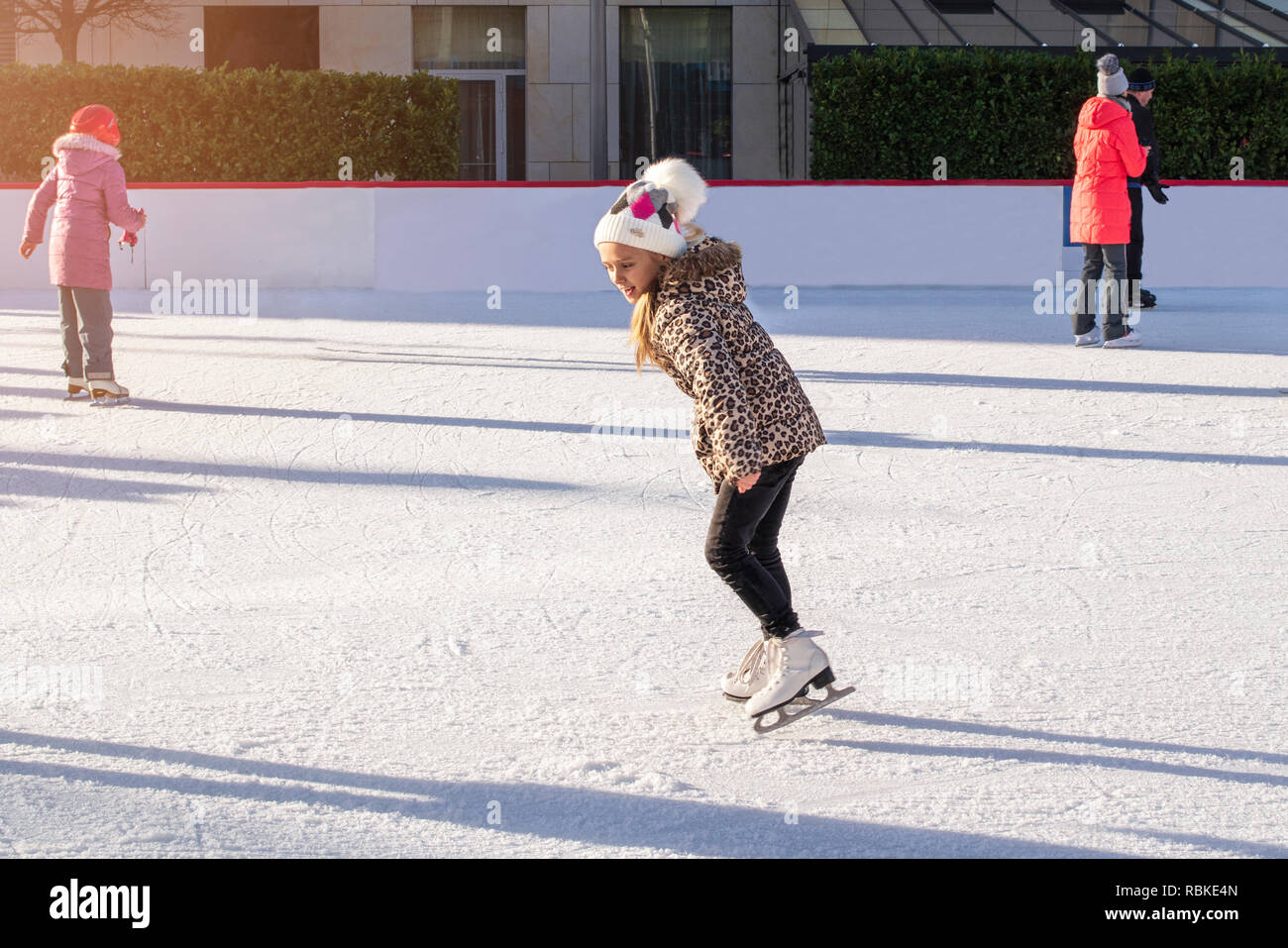 Slovakia, December 2018 ice skating.Active outdoor recreation, on the ...