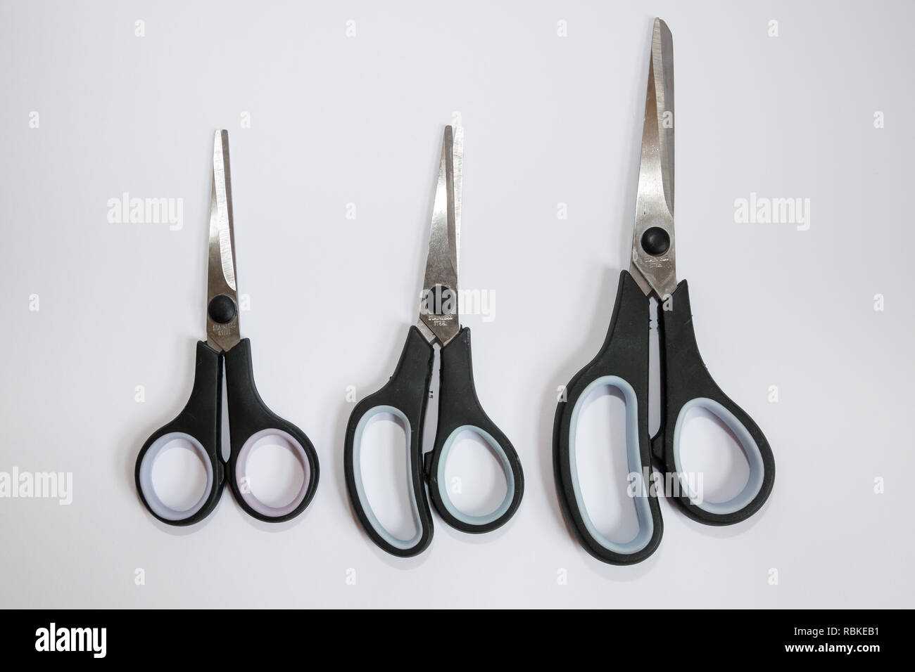 Various sizes of closed scissors isolated on white background Stock ...