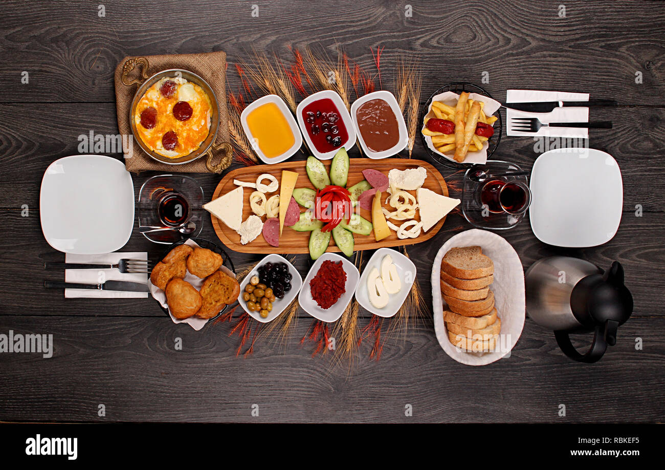 Romantic unforgettable breakfast with a colorful table of flowers ...