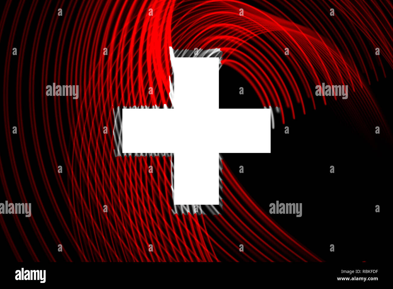 The national flag of Switzerland on the background neon geometric ...